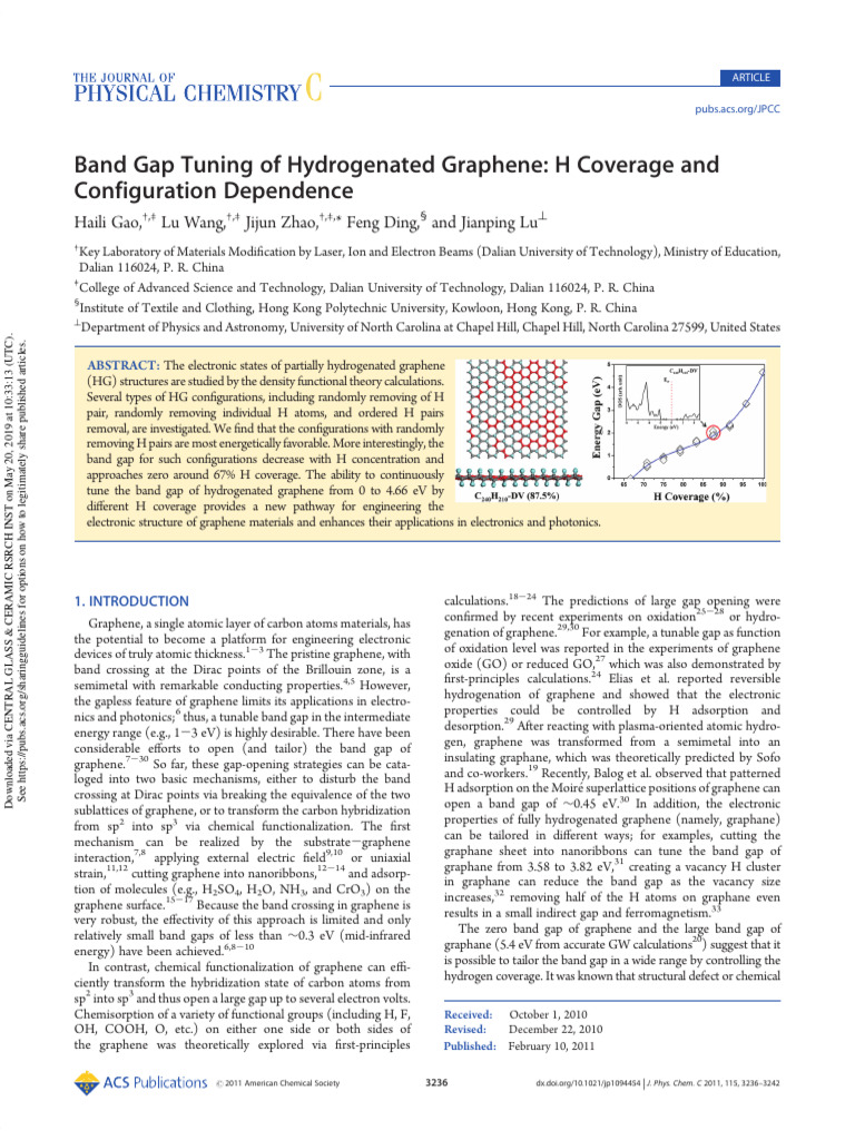 H Gao J Phys. Chem. C 115 3236 | PDF | Graphene | Atoms