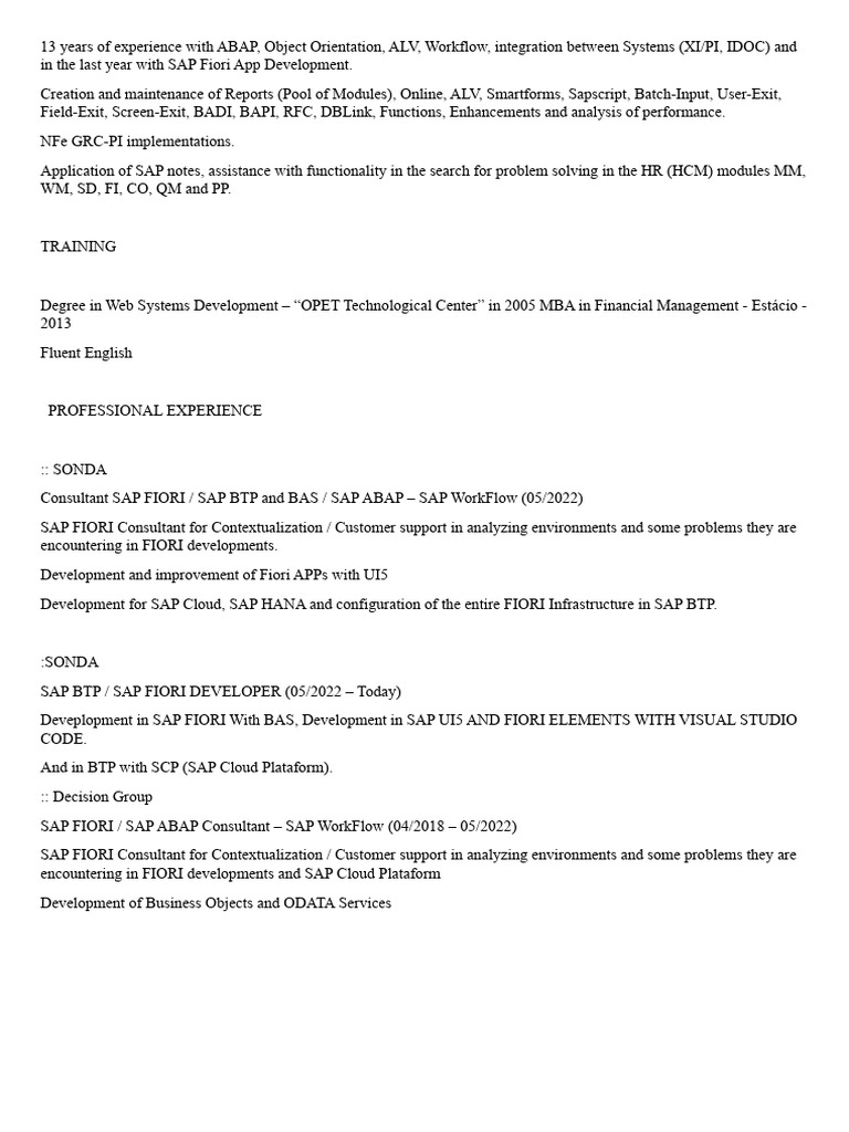 MDV Sap English CV | PDF | Computing | Information Technology