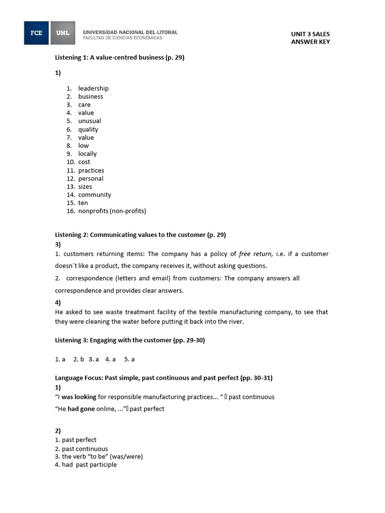 Unit 3 Sales Answer Key | PDF | Pricing | Sales