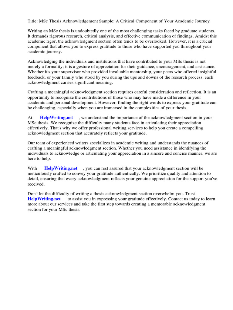 MSC Thesis Acknowledgement Sample | Download Free PDF | Thesis | Linguistics