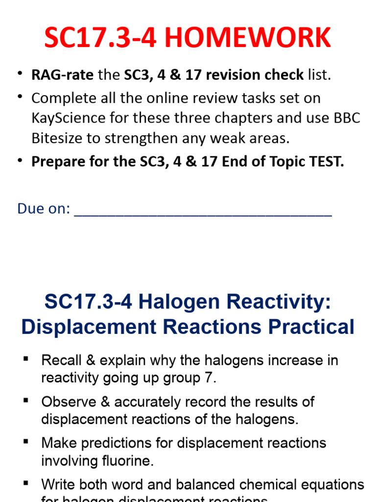 SC17.3-4 Halogen Reactivity - Displacement RXN - HW | PDF