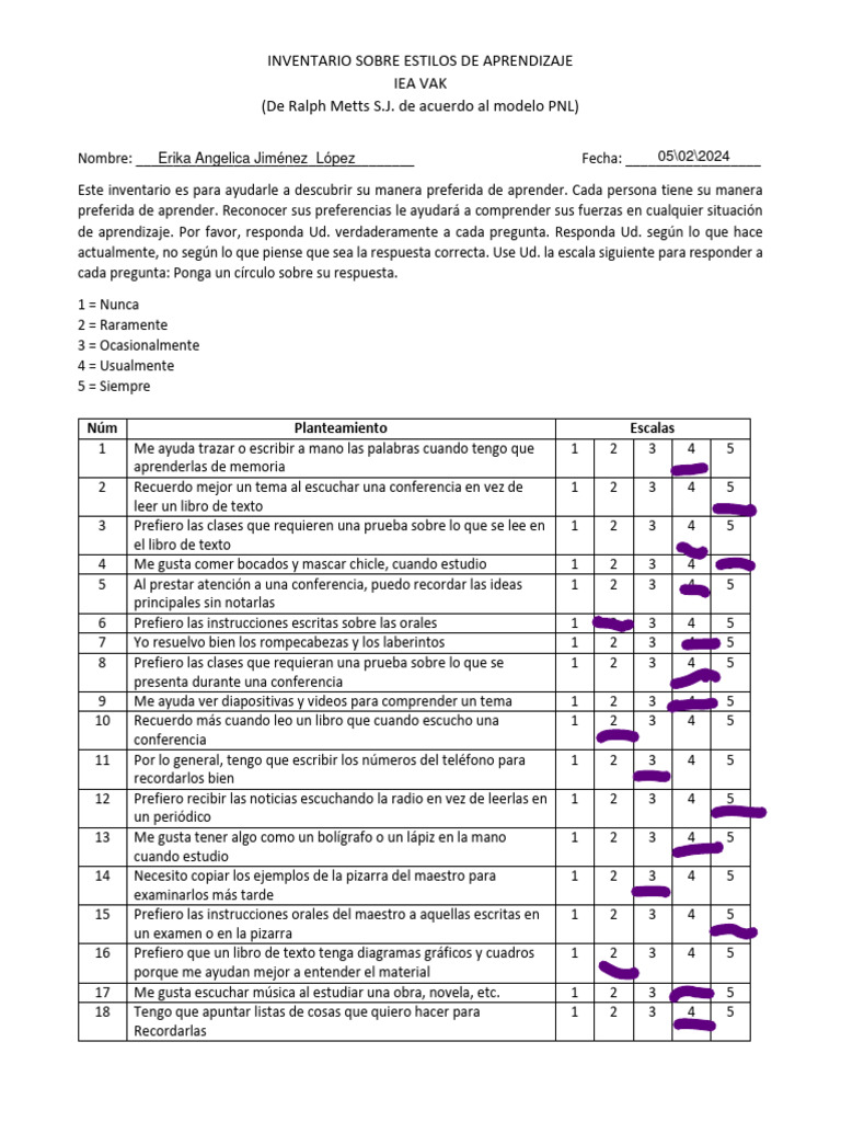 Inventario Sobre Estilos de Aprendizaje | PDF