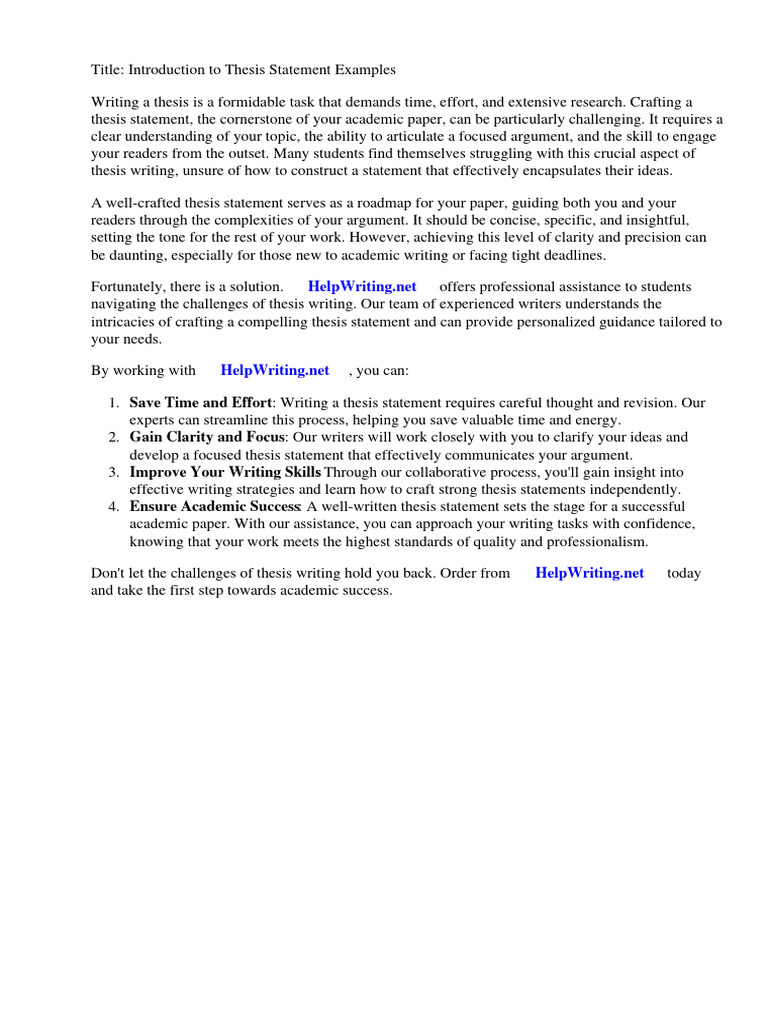 Introduction To A Thesis Statement Examples | PDF | Essays | Thesis