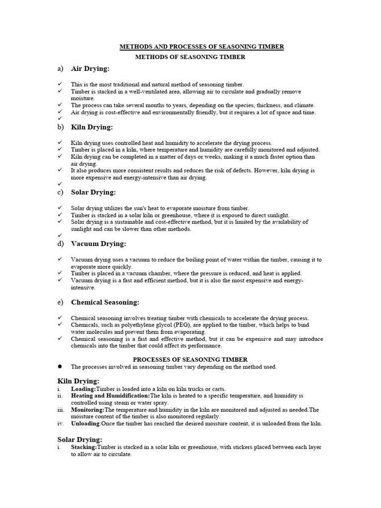 Timber Seasoning Methods Explained | PDF | Thermodynamics | Materials