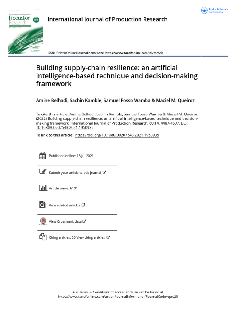 Building Supplychain Resilience An Artificial Intelligencebased Technique | PDF | Artificial ...