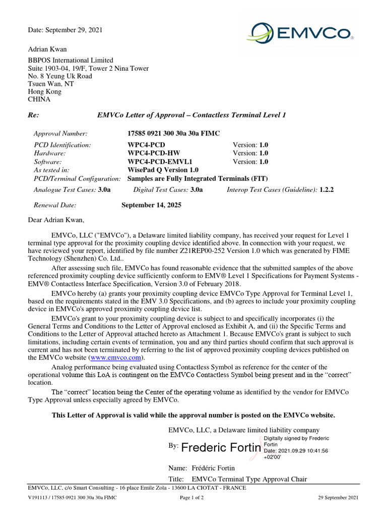WisePad Q EMV Contactless L1 LoA 2021 | PDF | Emv | Computing