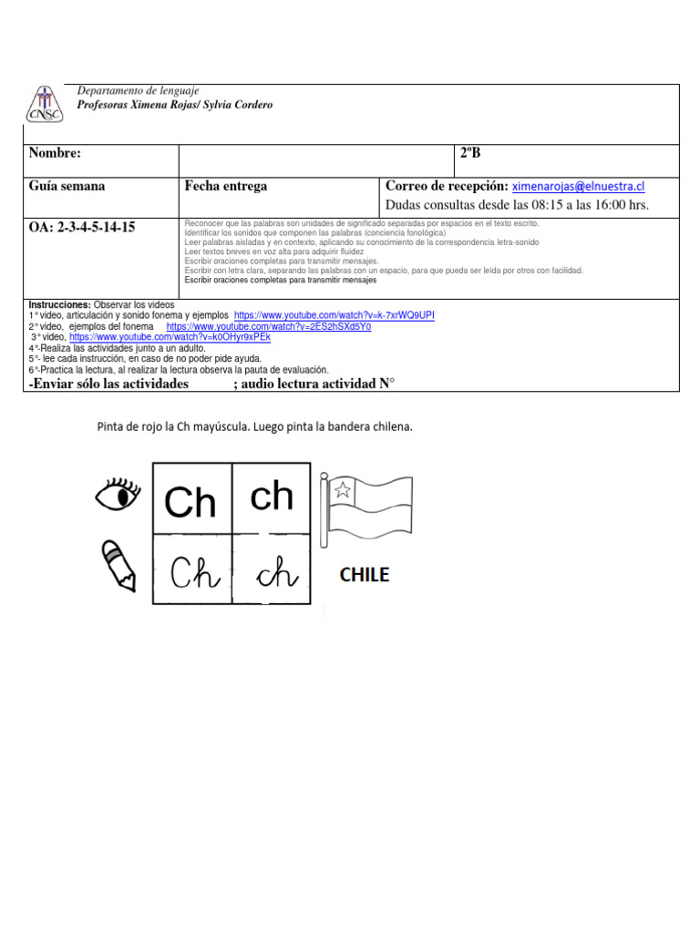 Lenguaje - Fonema CH | PDF | Sílaba | Escritura