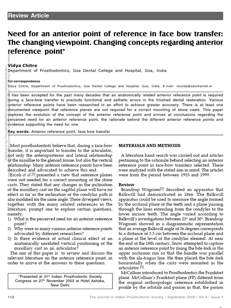 2222need For An Anterior Point of Reference in Face Bow Transfer The ... 2222need For An Anterior Point of Reference in Face Bow Transfer The ...