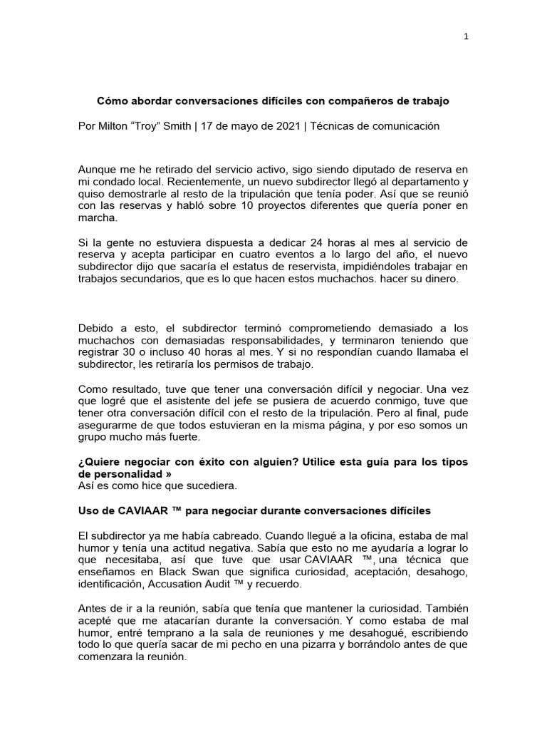 Cómo Abordar Conversaciones Difíciles Con Compañeros de Trabajo | PDF ...