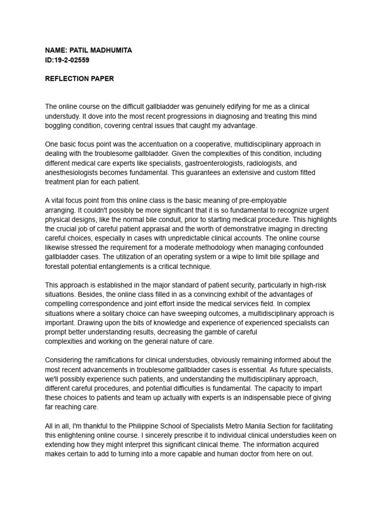 Reflection Paper Surgery | PDF