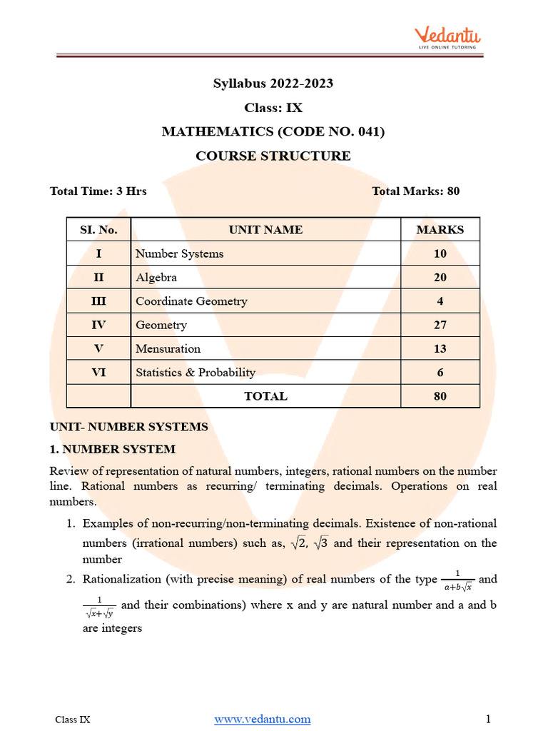 CBSE Class 9 Maths Syllabus 2023-24 | PDF | Triangle | Numbers