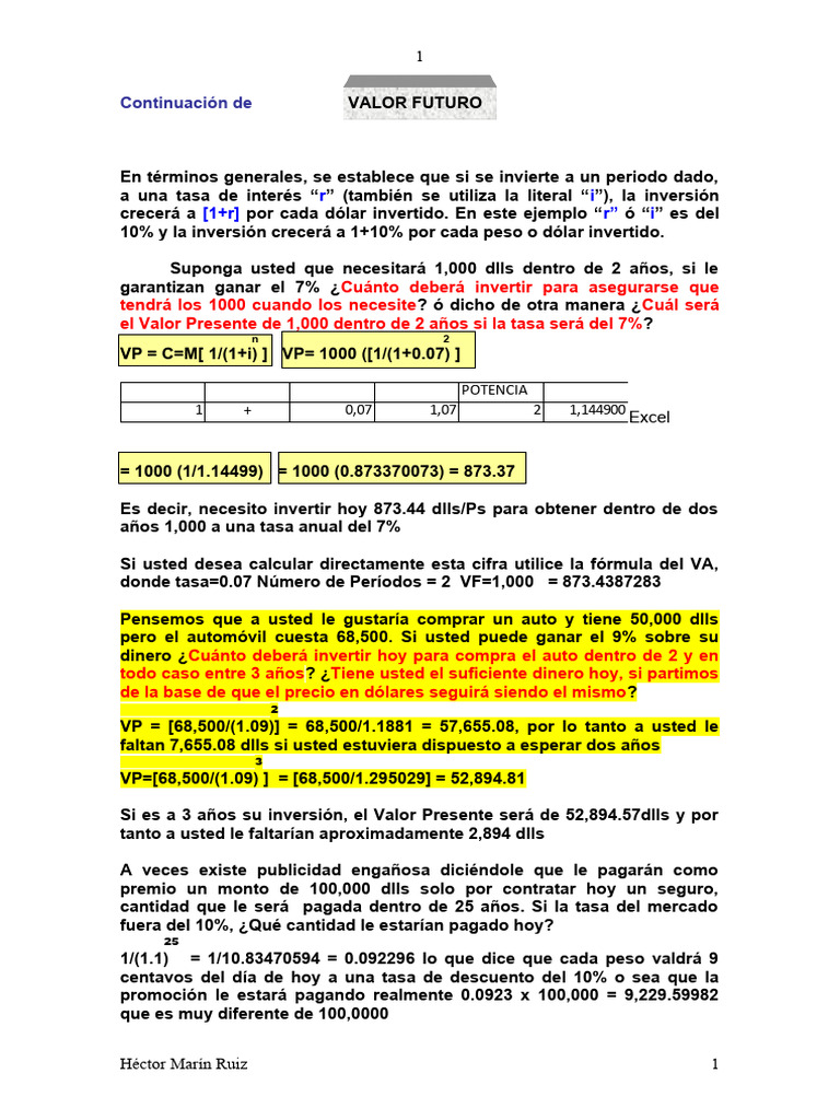 Valor Futuro y Presente en Inversiones | PDF | Inflación | Dólar de los Estados Unidos
