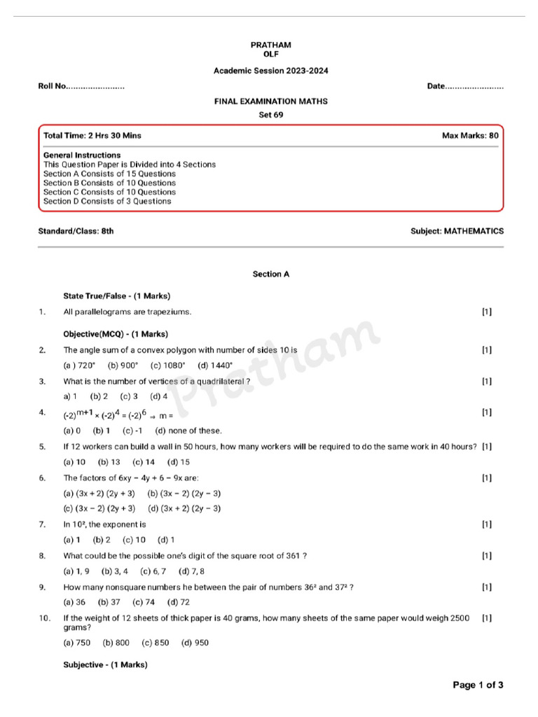 Sample Paper Made by Pratham? | PDF