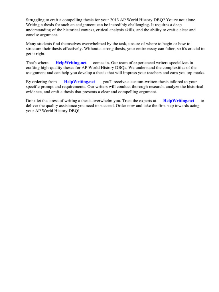 2013 AP World History DBQ Thesis | PDF | Advanced Placement | Essays