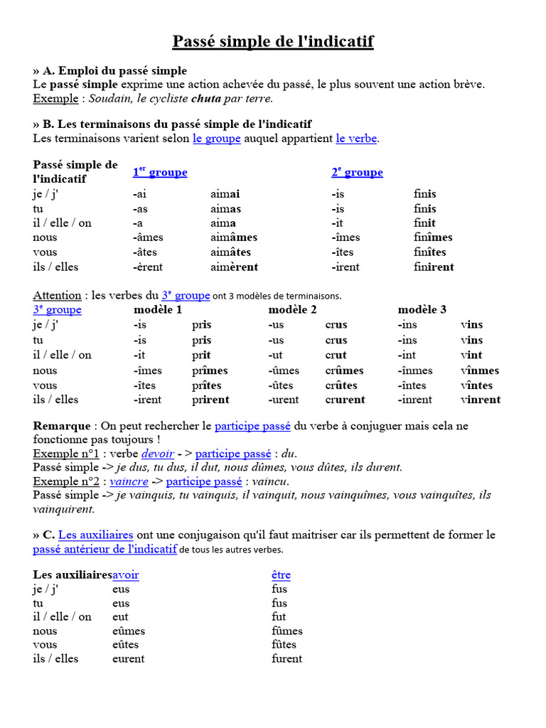 Conjugaison du passé simple | PDF | Verbe | Unités sémantiques