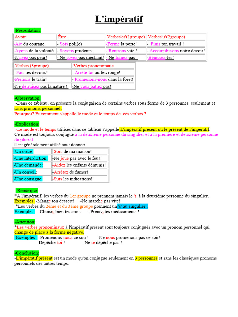 L'impératif | PDF | Verbe | Nombre grammatical