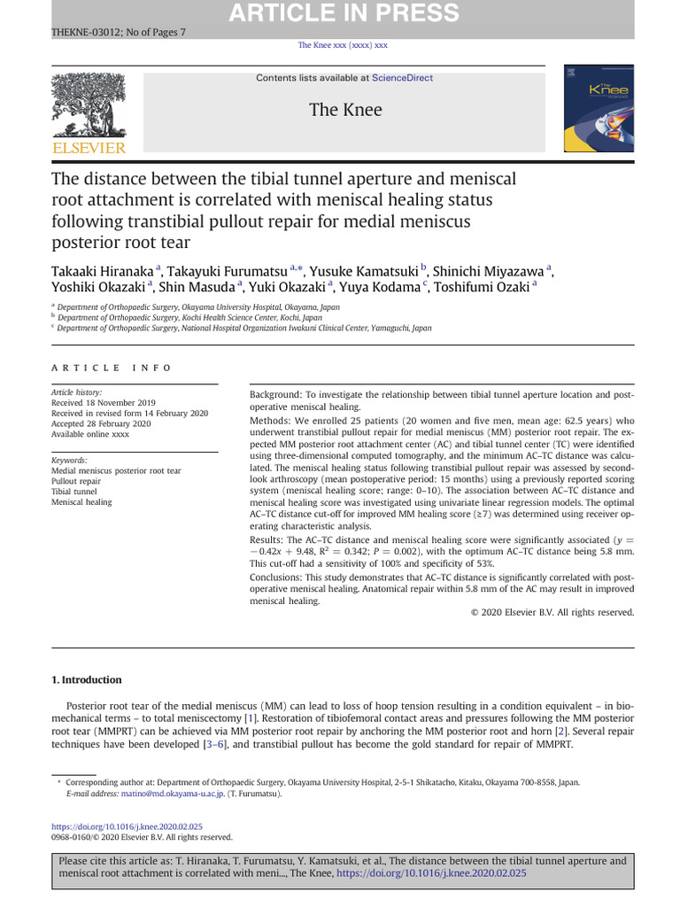 14 The Distance Between The Tibial Tunnel Aperture and Meniscal | PDF ...