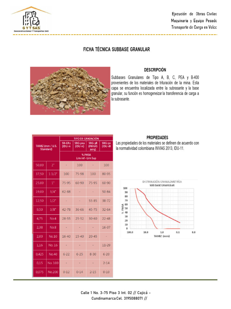 Ficha Tecnica Subbase Granular - B400 | PDF