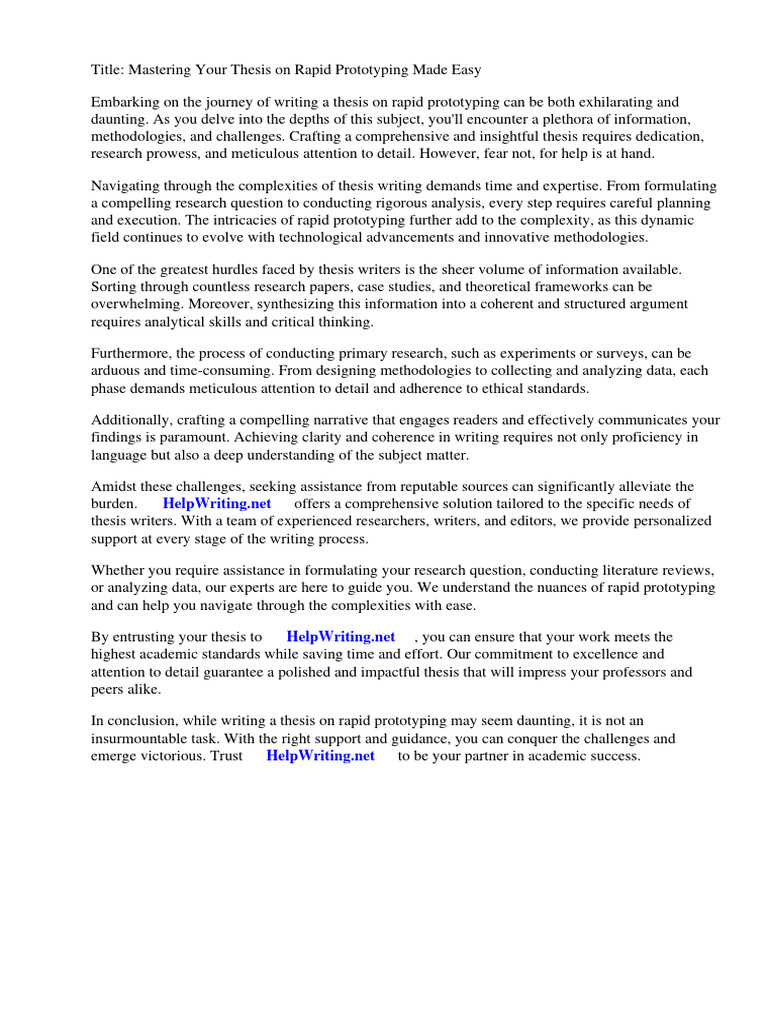 Thesis On Rapid Prototyping | PDF | 3 D Printing | Software Prototyping