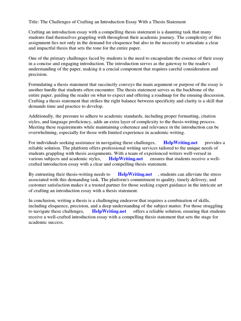 Introduction Essay With Thesis Statement | PDF | Essays | Thesis