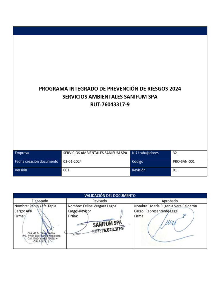 Programa Integrado de Prevención de Riesgos 2024 | PDF | Seguridad y salud ocupacional ...