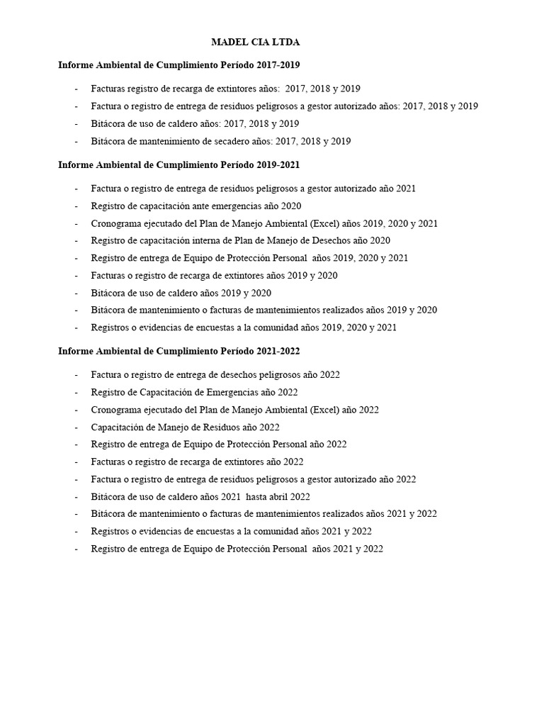 Madel Cia Ltda - Documentos Requeridos Iac | PDF