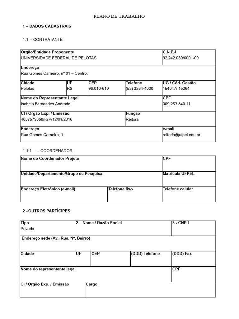Plano de Trabalho - Modelo | PDF