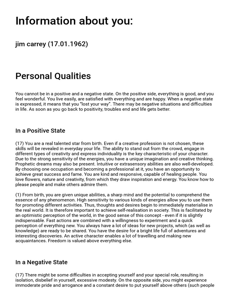 Jim Carrey (17.01.1962) - Genetic Matrix | PDF | Thought | Knowledge