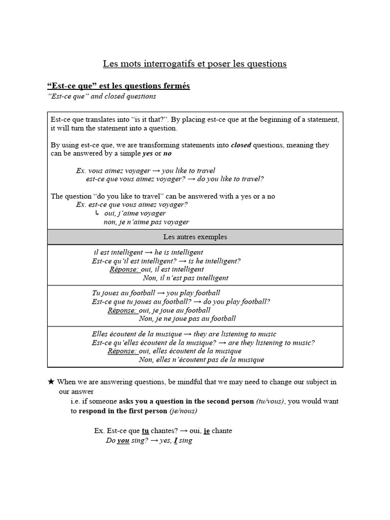 Les Mots Interrogatifs | PDF