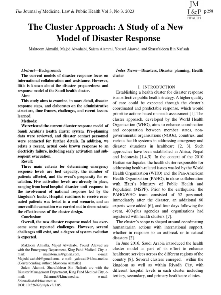Disaster Cluster Approach A Study of A New Model of Disaster Response ...