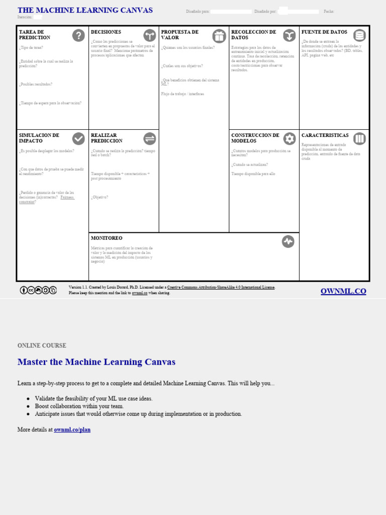 Machine Learning Canvas (v1.1) Esp | PDF | Informática Machine Learning Canvas (v1.1) Esp | PDF | Informática