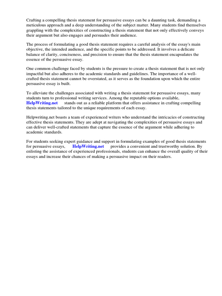 Examples of Good Thesis Statements For Persuasive Essays | PDF | Essays ...