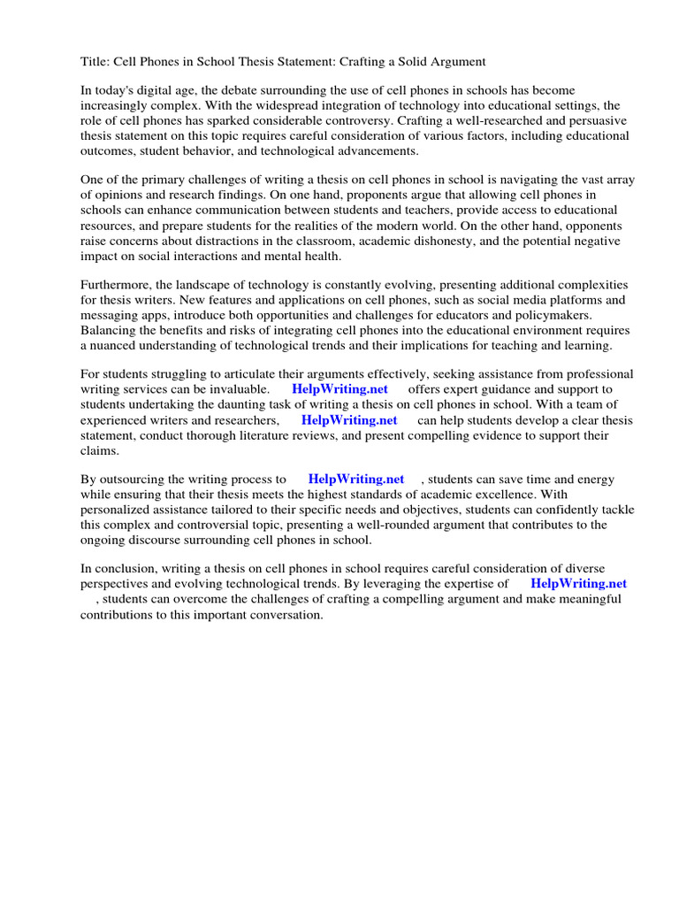 Thesis Help: Cell Phones in Schools | PDF | Mobile Phones | Text Messaging