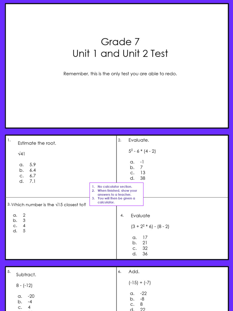 7th unit 1 2 test | PDF | Numbers | Rational Number