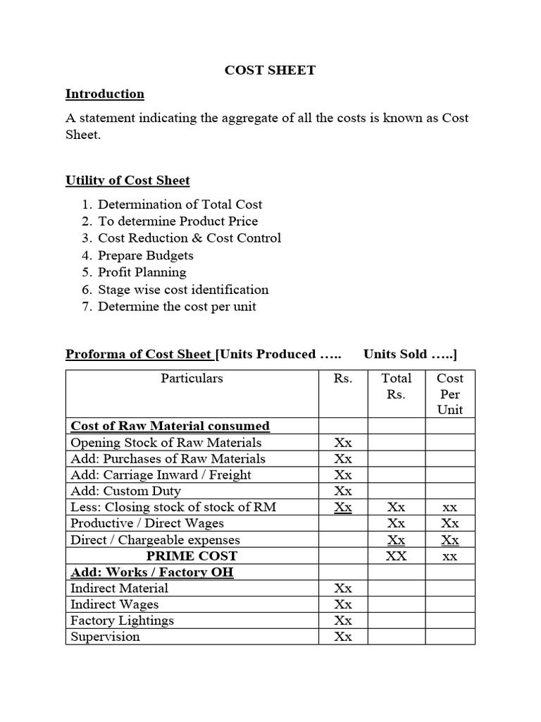 Cost Sheet | PDF | Expense | Cost Of Goods Sold