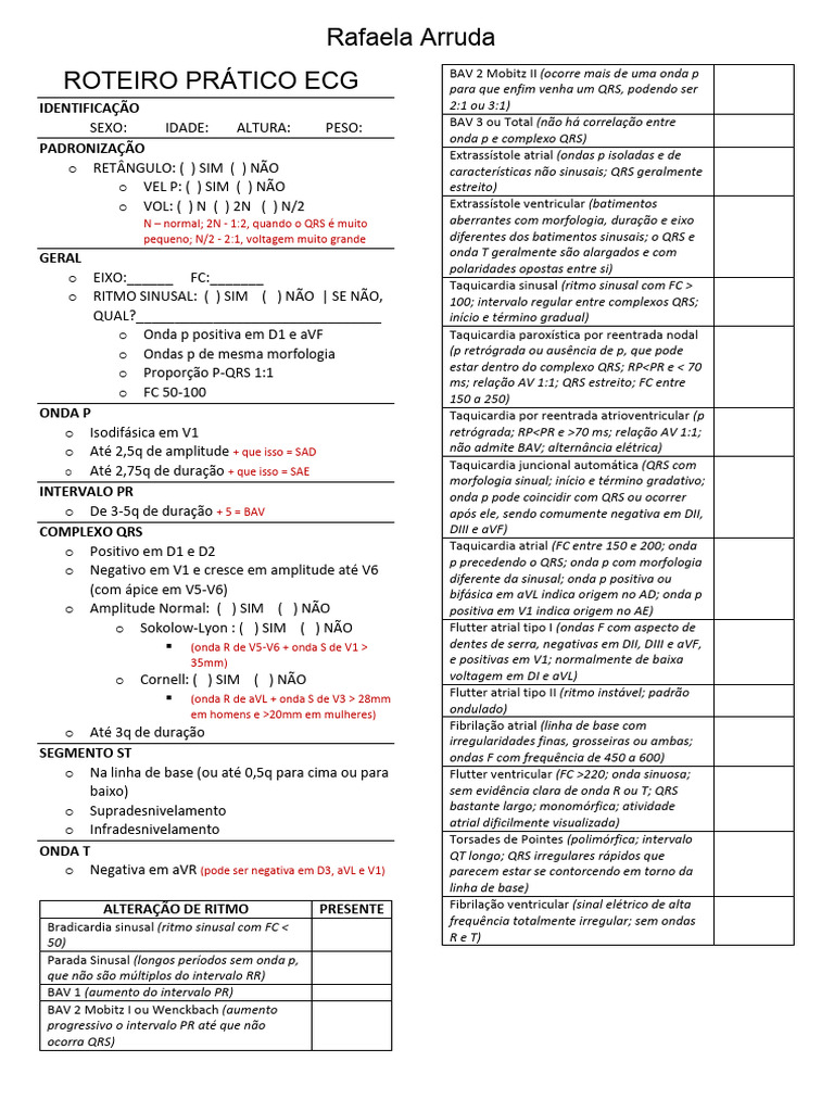 Roteiro Prático Ecg Rafa | Download grátis PDF | Eletrocardiografia | Fisiologia