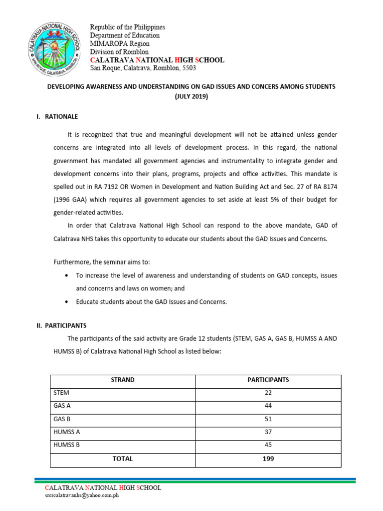 GAD Awareness Seminar for Students | PDF | Gender | Gender Studies