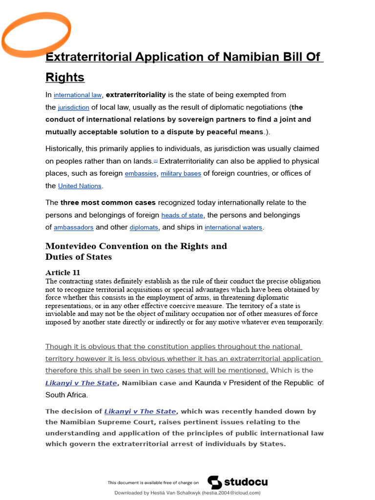 Extraterritoriality in Namibian Law | PDF | International Law ...