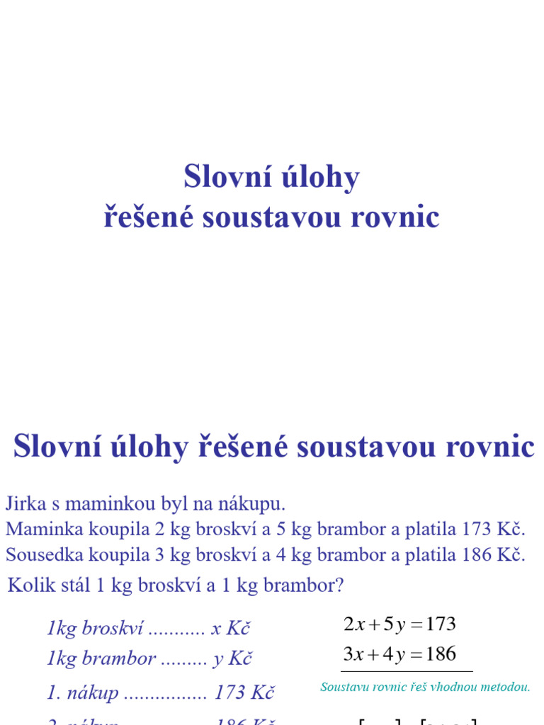 Slovní Úlohy Řešené Soustavou Rovnic1 | PDF
