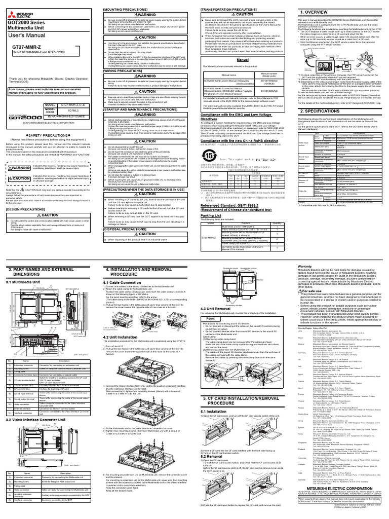 IB (NA) - 0800518E-E - GOT2000 Series Multimedia Unit User's Manual | PDF | Video | Power Supply