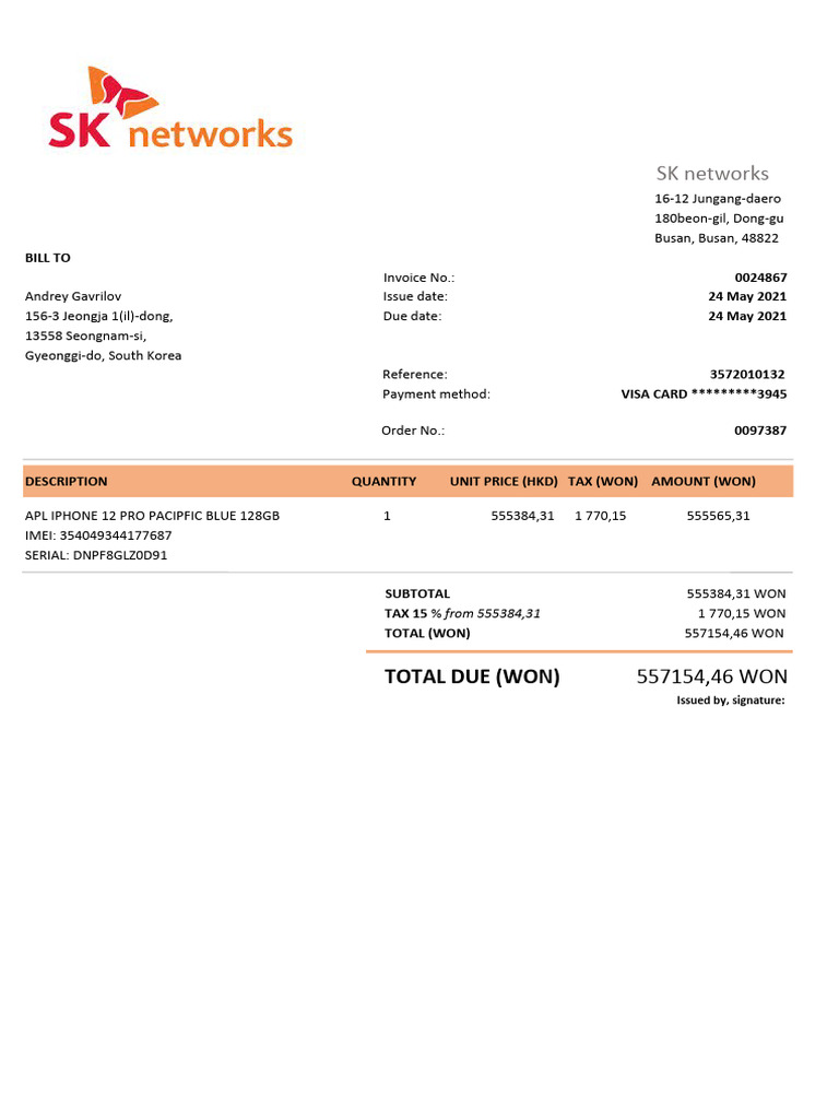 SK Networks INVOICE | PDF