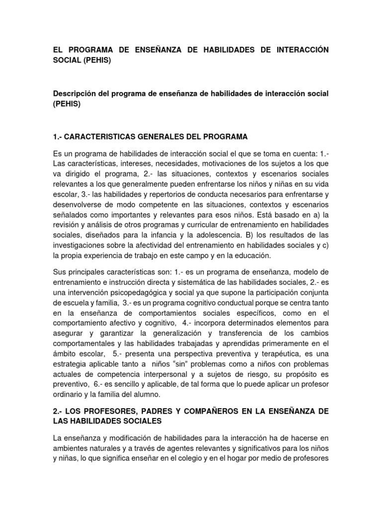 Pehis-El Programa de Ensenanza de Habilidades | PDF
