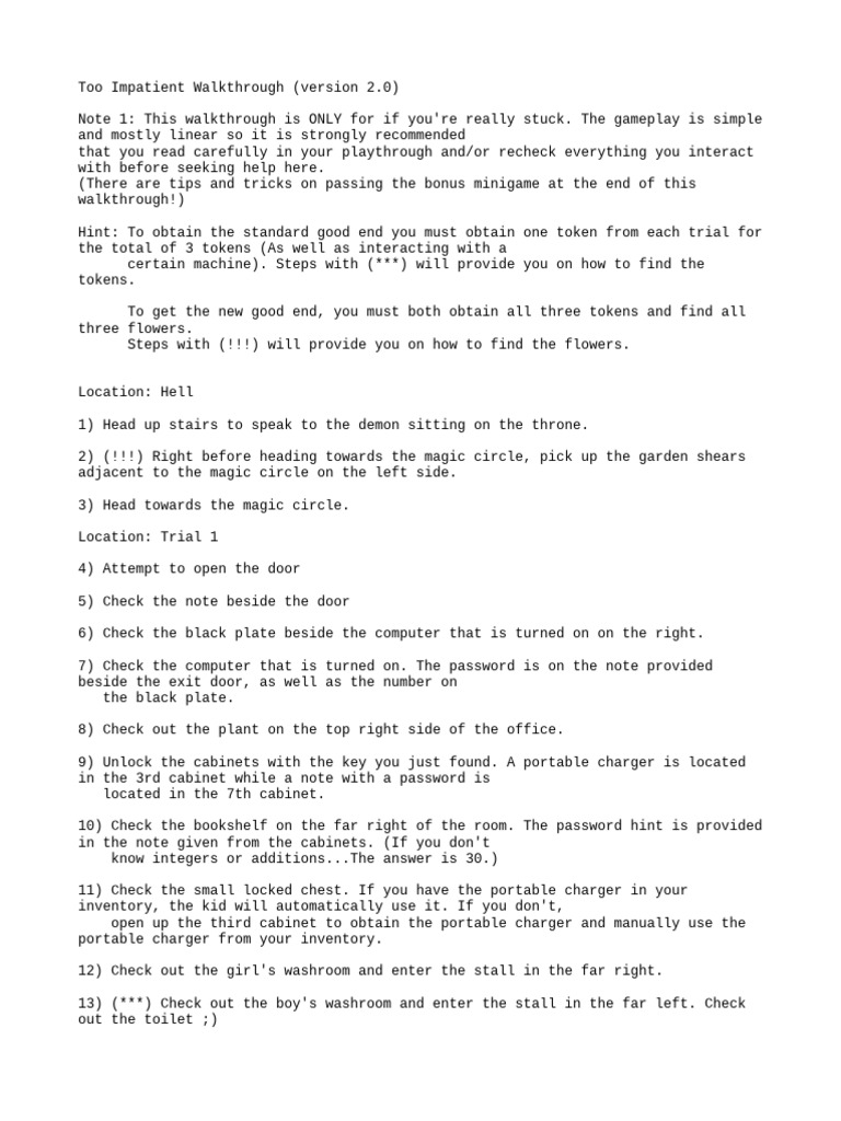 Too Impatient Walkthrough Guide | PDF | Mystery, Thriller & Crime ...