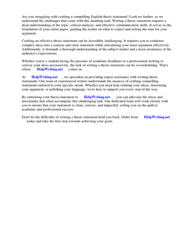 English Thesis Statement Examples | PDF | Essays | Thesis