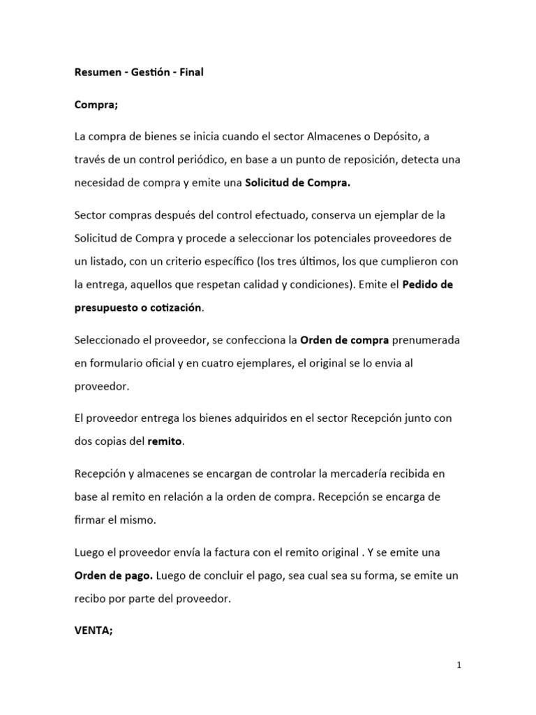 Resumen Gestión Final | PDF | Cheque | Dinero