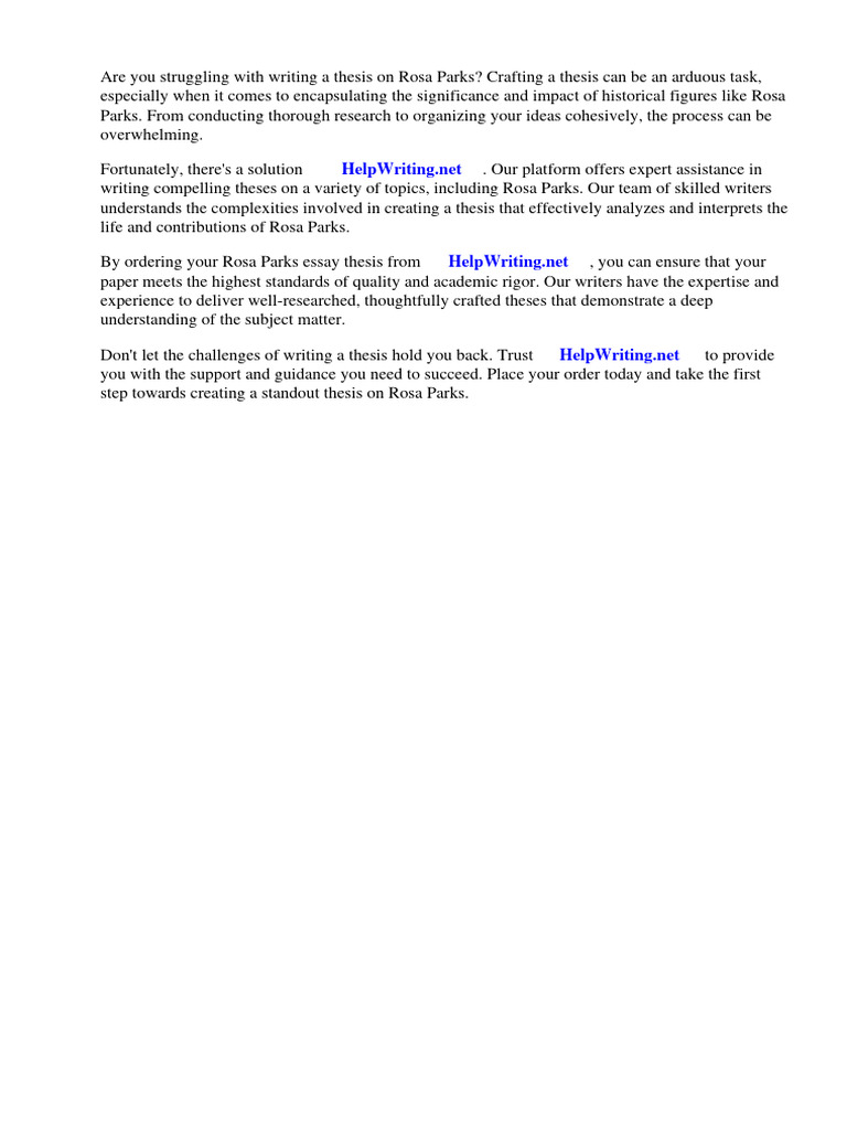 Rosa Parks Essay Thesis | PDF | Rosa Parks