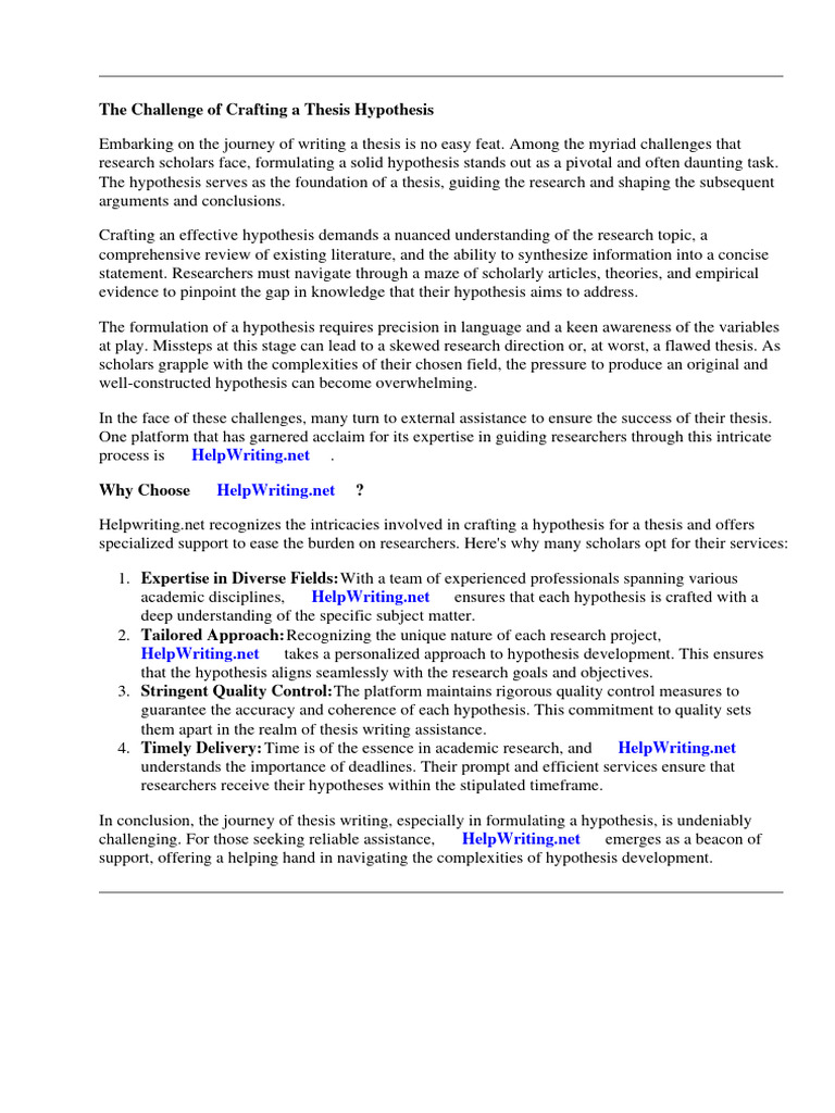 Example of Hypothesis in Thesis Writing | PDF | Hypothesis | Scientific Method