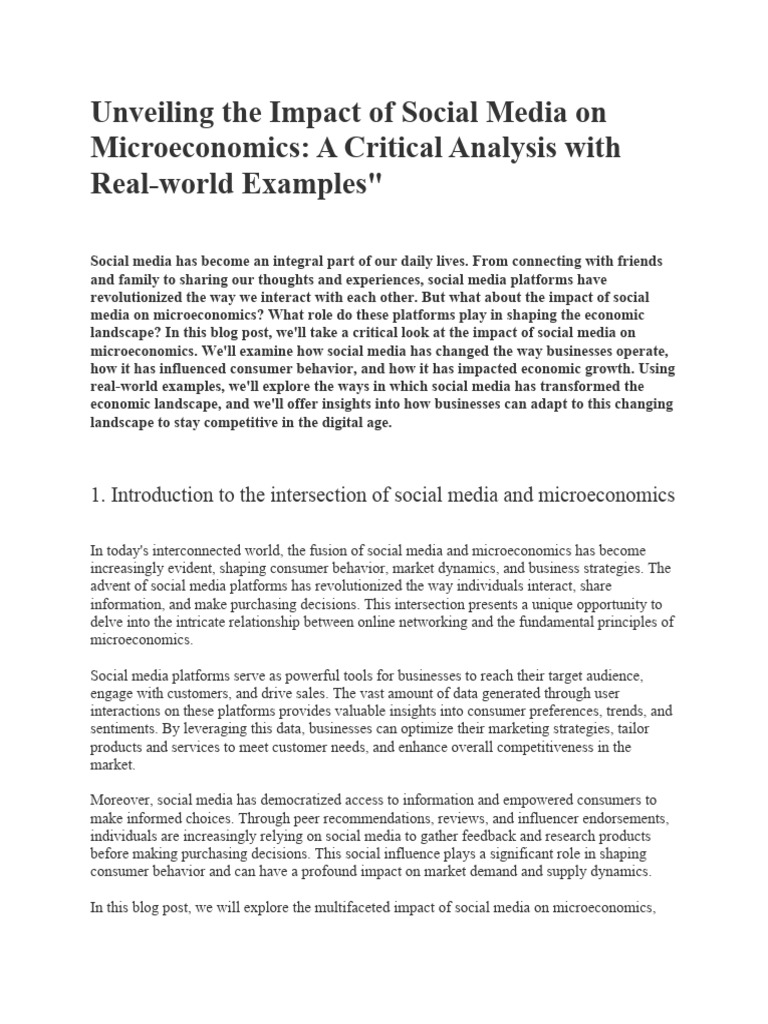 Unveiling the Impact of Social Media on Microeconomics | PDF | Social ...