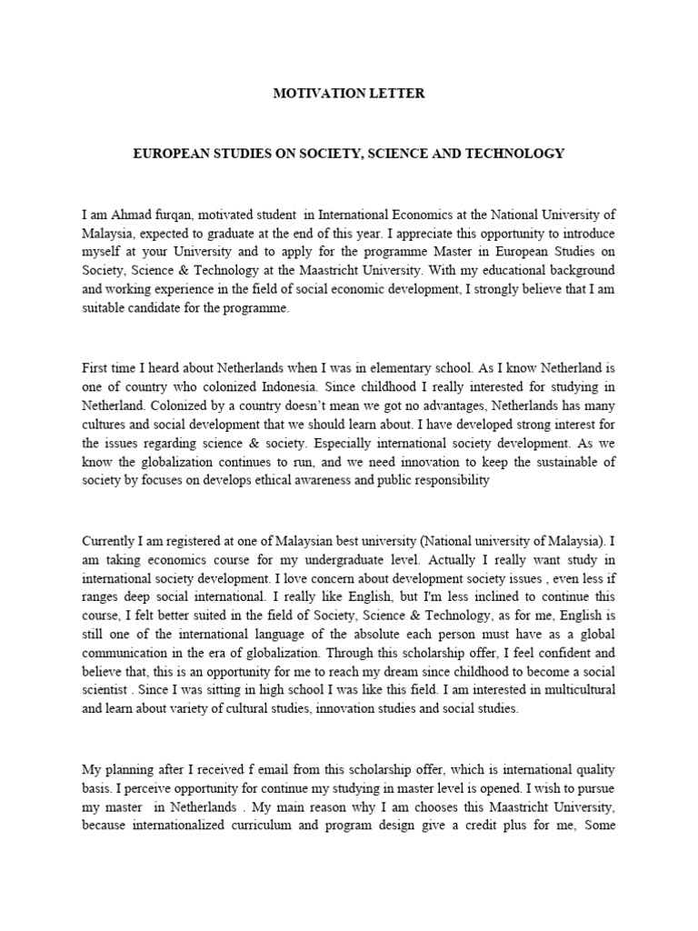 Motivation Letter | PDF | Science | Knowledge