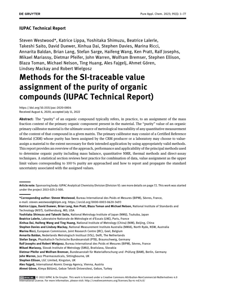 SI-Traceable Purity Assignment Methods | PDF | Metrology | Mole (Unit)
